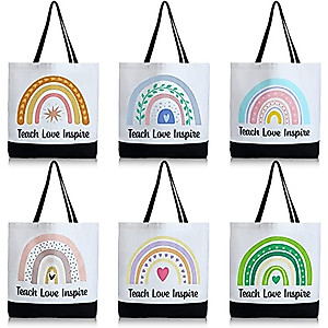 Oudain 6 Pack Teacher Appreciation Gifts Canvas Totes Bag Reusable Teacher Gift Bag for Women Back to School Supplies, Rainbow Style
