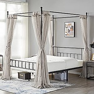 Topeakmart Black Four-Poster Canopy Metal Bed Frame with Headboard and Footboard Sturdy Slatted Structure No Box Spring Needed Queen Size