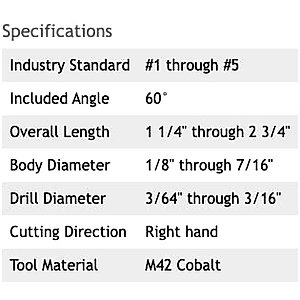 #1-5 Center Drills, Cobalt - Combined Drill and Countersink - 60 Degree Included Angle, LittleMachineShop.com (4859)