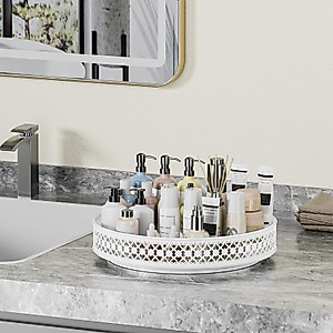 Ovicar Lazy Susan Turntable Organizer - 13 inch Rotating Spice Rack Metal Lazy Susan for Cabinet Pantry Kitchen Countertop Dining Table Cupboard Bathroom Vanity Refrigerator White