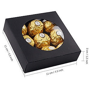 50 Pack Mini Cookie Boxes with Window, 4.3 x 4.3 x 1.2 Inches Individual Black Kraft Paper Pastry Boxes Single Dessert Boxes Treat Boxes Favor Boxes for Chocolate, Candy, Donut