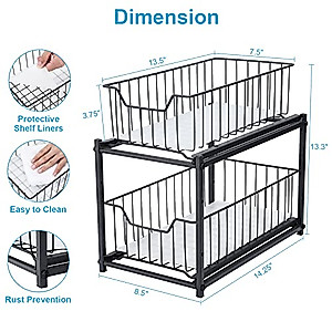 MAX Houser Stackable 2-Tier Under Sliding Cabinet Basket Organizer,Storage Under Cabinet Bathroom Under Sink Organizers and Storage Drawers Organizer for Bathroom Kitchen (Charcoal Grey)