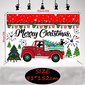Merry Christmas Backdrop Merry Little Christmas Tree and Red Truck for Peppermint Christmas Decorations Christmas backdrops for Photography Xmas Holiday