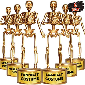6 Halloween Best Costume Skeleton Trophy, Halloween Skull Party Favor Prizes, Halloween Party Supplies Gold Bones Game Awards, Costume Contest Event Trophy, School Classroom Rewards for Kids(B)
