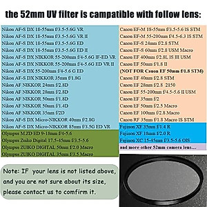 52mm HD UV Filter for D5300 D3500 D850 D7500 Camera w/AF-S DX 18-55mm f/3.5-5.6G Lens, Fire Rock UV Filter for Canon EOS 90D, Rebel T7 w/EF-M 55-200mm 18-55mm Lens -1 Pack