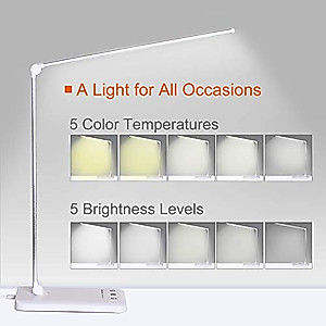 Himigo LED Desk Lamp,Eye-Caring Table Lamps,Stepless Dimmable Office Lamp with USB Charging Port,Touch/Memory/Timer Function,25 Brightness Lighting,Foldable Lamp for Reading,Studying,Working