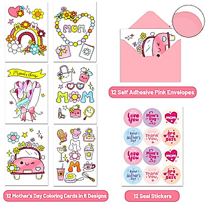 Fancy Land Color Your Own Mother's Day Cards for Kids Classroom Crafts Mom's Day Greeting Cards with Envelopes for DIY Birthday Gifts School Activities Party Favors Supplies 12Pcs