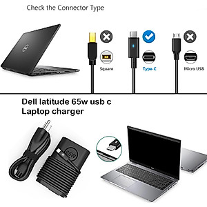 65W USB-C Laptop Charger Compatible for Dell Latitude 7410 7420 7400 5520 7320 5420 5320 5300 5285 5290 2in1,XPS 13 9350 9370 9360 9300 9305 9310 7390, Chromebook 3380 5190 Type C Fast Charging