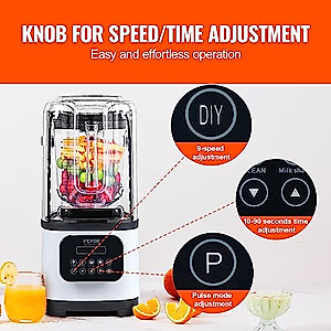 VEVOR Professional Blender with Shield, Commercial Countertop Blenders, 68 oz Jar Blender Combo, Stainless Steel 9 Speed & 5 Functions Blender, for Shakes, Smoothies, Peree, and Crush Ice, White