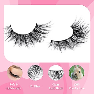Newcally False Lashes, 9 Pairs Cat Eye False Eyelashes, Wispy Eyelashes, Faux Mink False Eyelashes, 3D Volume Lashes Strips, Handmade Cotton Thin Lash Band, Vegan, Cruelty Free