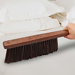 Hand Broom Brush, Soft Cleaning Wooden Handle Bench Brush for Woodworking, Car, Fireplace, Furniture, Couch, Carpet (Straight Handle)