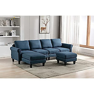 Olela U Shaped Modular Sectional Sofa for Living Room, Oversized Deep Seat Sofa Modern Linen Upholstered Sectional Couch with Chaise Lounge and Comfy Backrest (Navy)