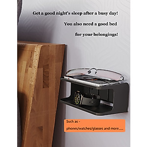Bedside Shelf Accessories Organizer for Bedroom Bedside Wall Organizer Universal Bedside Shelf Wall Mount for Glasses/Remote/Earphone/Cell Phone and More (Black)