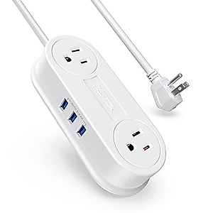 Small Power Strip with 3 USB Ports, BESTEK 2 Outlet Portable Plug Strip Charging Station with Adhesive Sticker, 5 Ft Extension Cord, Ultra-Compact for Cruise Ships, Dorm Room,Travel, Bedside, Office