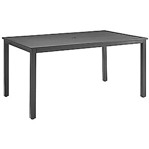 Crosley Furniture Hansen 6-Person Rectangular Outdoor Dining Table with Umbrella Hole for Outside Patio, Matte Black