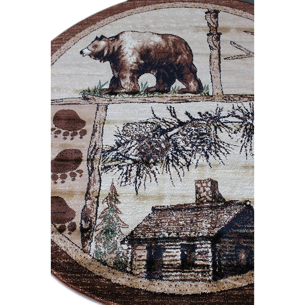 Lodge Cabin Round Area Rug Design 362 - (5 Feet 5 Inch X 5 Feet 5 Inch) Round