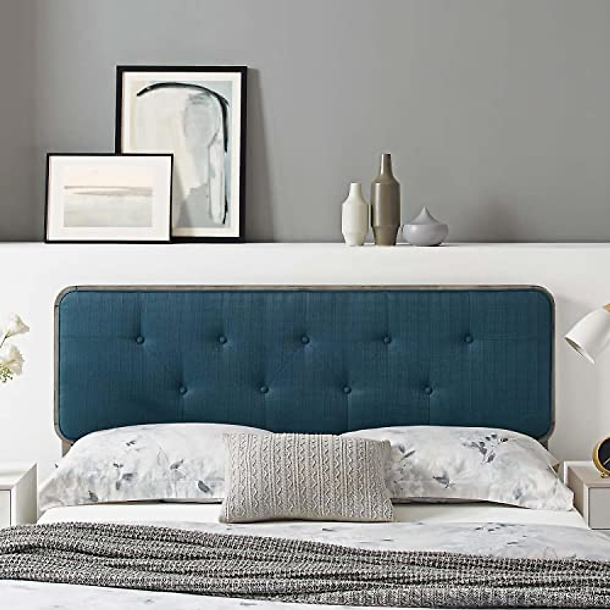 Modway Collins Tufted Fabric and Wood Full Headboard in Gray Azure
