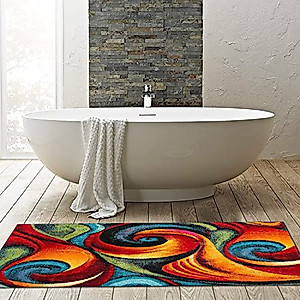 GUBIYU Abstract Rugs Modern Geometric Area Rug Bedroom Living Room Floor Carpet with Swirls in Red Turquoise Orange Contemporary Dining Accent Rugs Sevilla Collection for Hallway 23.6x59 in Runner