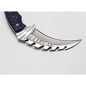 KIASLORE Karambit Knife - D2 Steel Fixed Blade Knife, Camping Knife, Survival Knives & Hunting Knives EDC tool with Snake pattern Handle & Knife Sheath Blue