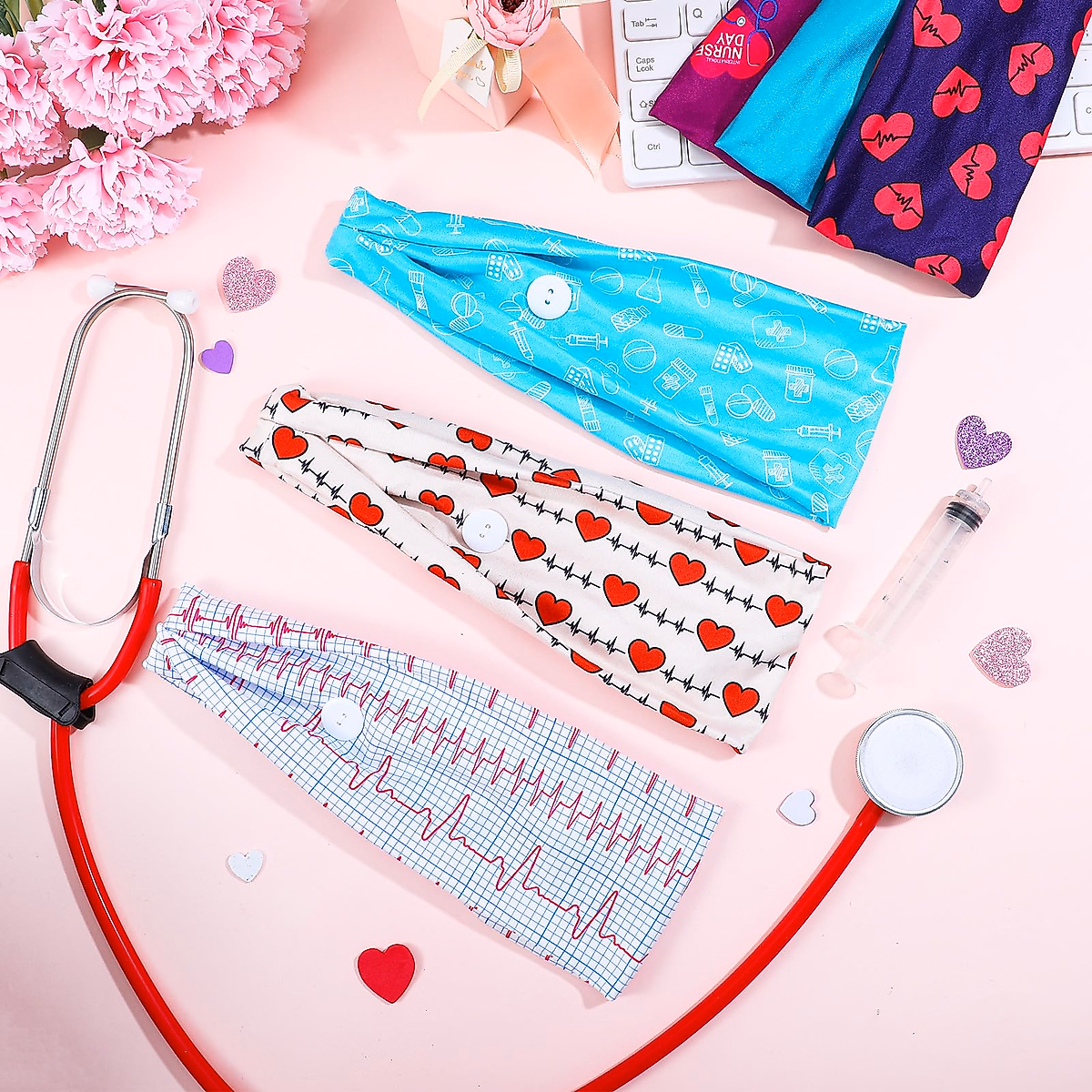 Hotop Non-Slip Elastic Women's Headbands with Buttons - Ear Protection for Nurses, Doctors, Sports - Hair Bands, Head Wraps with Gifts