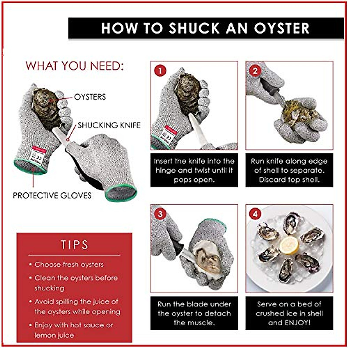 Nvzi Oyster Shucking Knife, Oyster Knife, Oyster Shucker, Oyster Opener, Oyster Shucking Kit, 2 knifes and 1 Gloves Cut Resistant Gloves