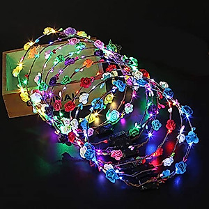 Enkarl LED Flower Crown,12Pcs Light Up LED Flower Headband Luminous 10 Led Flowers Hair Bands for Women Girls Wedding Party Christmas Holiday Festival