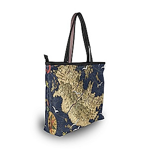 My Daily Women Tote Shoulder Bag Compass Anchor Gull Treasure Island Handbag Large