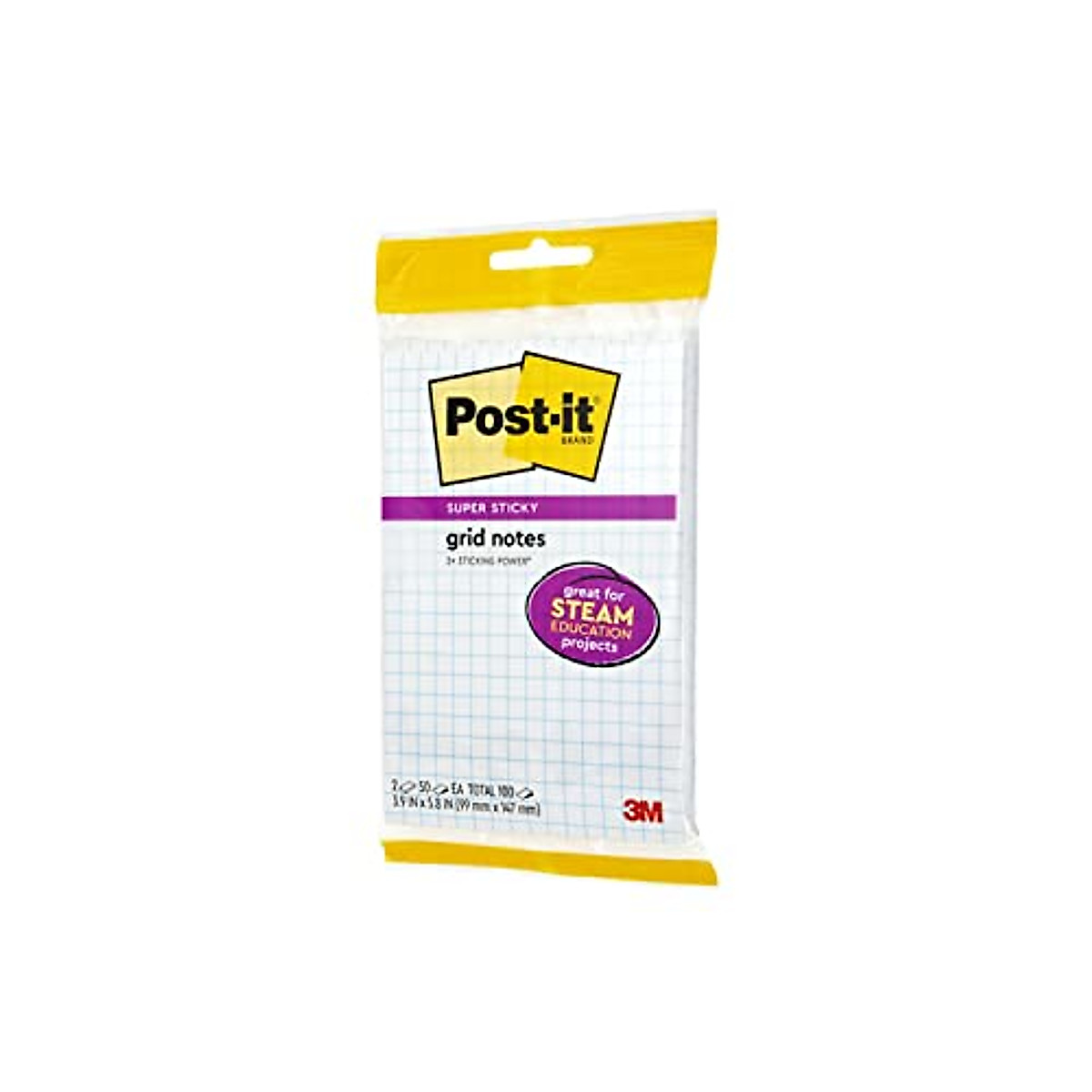 Post-it Super Sticky Notes, 4 in x 6 in, 2 Pads, 2x the Sticking Power, White with Blue Grid Lines, Recyclable (4621-2SSGRID)
