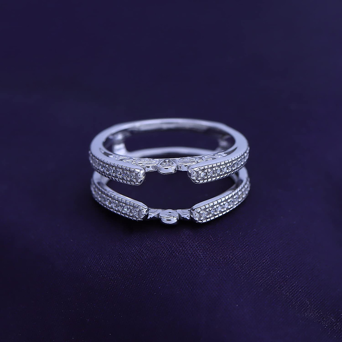 AFFY 0.33 Ct. Millgrained Cathedral Ring Enhancer Guard with Cubic Zirconia 1/3 Carat in 14K White Gold Over in Sterling Silver Ring Size-6