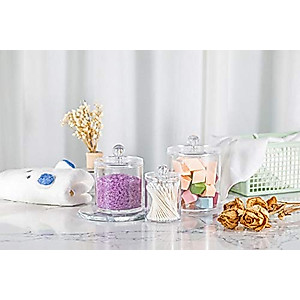 2 Pieces 10 Oz Plastic Cotton Swab Ball Pad Holder Clear Plastic Acrylic Jar Storage Canister Dispenser Apothecary Jars Bathroom for Cotton Ball Cotton Swab Cotton Rounds Makeup Pads