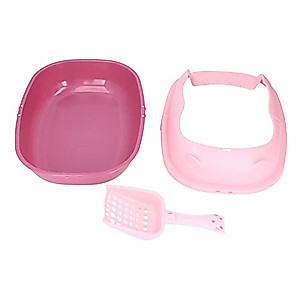 Open Top Cat Litter Box with Scoop,Kitty Litter Pan Prevent Sand Leakage,Waterproof Sifting Box for Small Cats,Durable Removable,for Cats Dogs Small Pets(Pink)