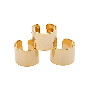 Spinningdaisy Adjustable Brushed Metal Tube Knuckle Ring Set of 3 (Gold Plated)