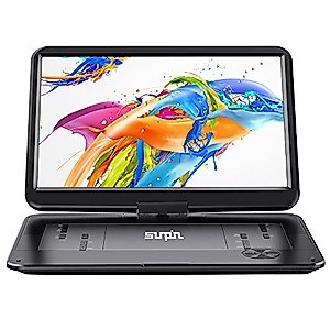 SUNPIN 17.9" Portable DVD Player with 15.6" Large HD Swivel Screen, 6 Hours Rechargeable Battery, Anti-Shocking, Resume Play, Support AV in&Out/USB/SD Card, Region-Free, Remote Controller, Black