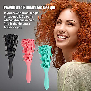 SOSPIRO 3 Pack Detangling Brush, Detangler Brush for Afro America Textured 3a to 4c Kinky Wavy, Curly, Coily, Wet/Dry Hair, Easy to Clean (Pink/Blue/Black)