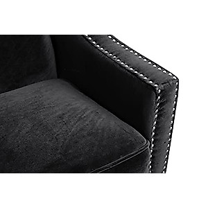 Iconic Home Camren Sofa Velvet Upholstered Swoop Arm Silver Nailhead Trim Espresso Finished Wood Legs Couch Modern Contemporary, Black