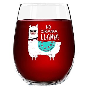 No Drama Llama Funny Stemless Wine Glass Cup (15 oz) - Cute Llama Gifts for Women Adults- Novelty Wine Glasses with Cute Sayings for Women- Llama Llama Decor- Made in USA