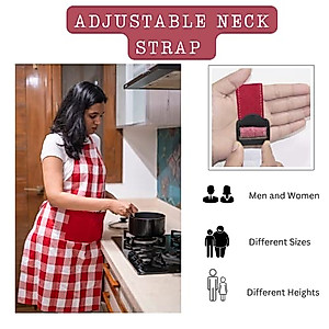 WHITEWRAP Bib Apron with 2 pockets | 2-Pack | 35”x28” with Adjustable Neck | Red and White Checked | Unisex Apron Long Ties | Commercial Apron for Cooking, Chef and Restaurant| Kitchen BBQ Painting