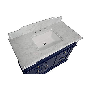 Elizabeth 42-inch Bathroom Vanity (Carrara/Royal Blue): Includes Royal Blue Cabinet with Authentic Italian Carrara Marble Countertop and White Ceramic Sink