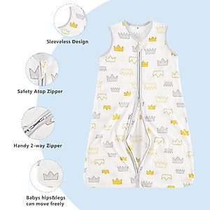 TILLYOU Sleep Sack 2 Pack - Baby Wearable Blanket with 2-Way Zipper, Extra Soft Cotton Sleeveless Sleeping Bag for Infants, Gray Grown, 6-12 Months