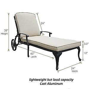 Luccalily Chaise Lounge Patio Chair with Wheels, Adjustable Reclining Rust-Resistant Aluminum Cast Poolside Chaise Lounge Furniture Set of 2, Waterproof Beige Cushion