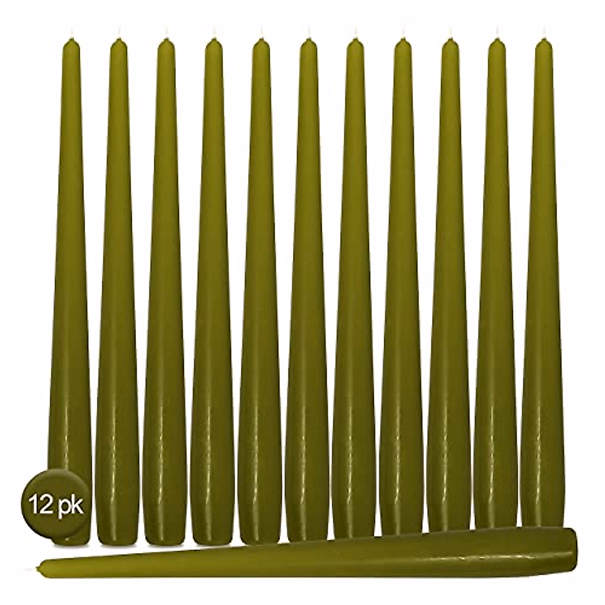 Hyoola Tall Taper Candles - 10 Inch Olive Green Unscented Dripless Taper Candles - 8 Hour Burn Time - 12 Pack