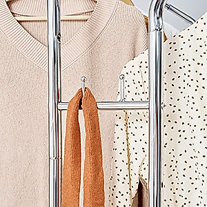 Tajsoon Heavy Duty Clothing Rack Extensible Double Rod with 2 Shelves, Rolling Clothes Rack with Wheels, Rolling Garment Racks for Hanging Clothes Load 250LBS, Collapsible Clothes Hanging Rack Chrome