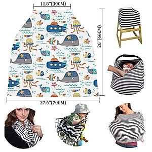 Baby Car Seat Nursing Cover for Breastfeeding Scarf, Ocean, Ultra Soft Breastfeeding Covers Poncho Canopy for Boy Girl, Infant Stroller Cover, Sea Creature Submarine