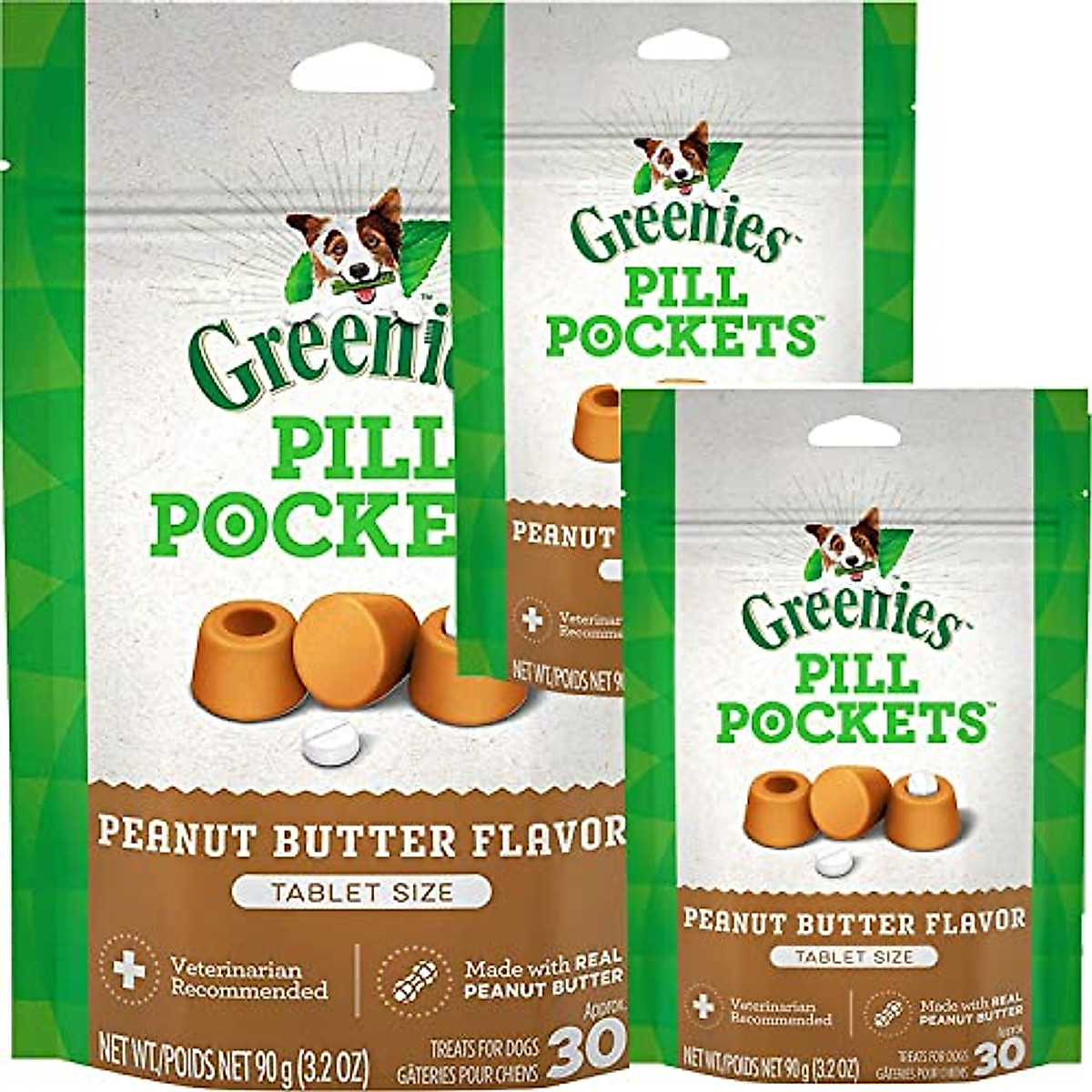 greenies Bundle Pack Pill Pocket Tablet for Dogs (3 Pack) Flavored Dog Treats (90 Tablets) Bundle Dental Chew Treats (Peanut Butter)