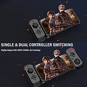 BEITONG H2 Bluetooth Wireless Game Controller, Single and Dual Switchable Phone Gamepad with Button Custom Function Press Gun Intelligently Support EMUI/Magic UI system/Android/iPhone (H2, Black&Red)