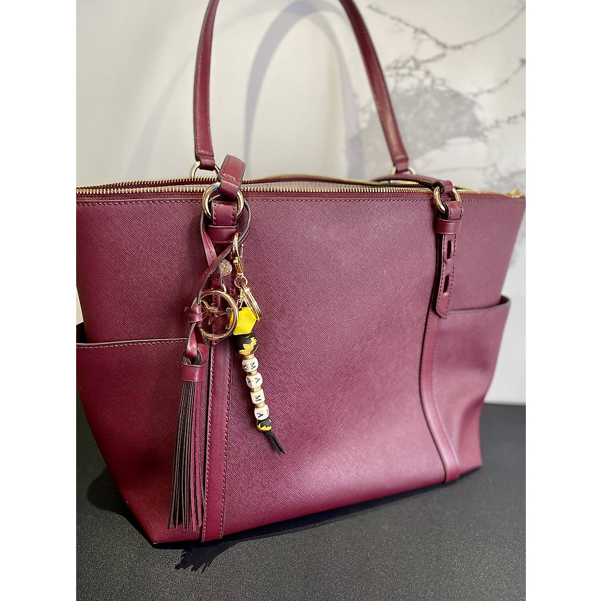 Lantintop Leopard Print Silicone Bead Keychain Fashion Bag Pendant MAMA Keychain Gift for Mom, Sister,Auntie (Mama)