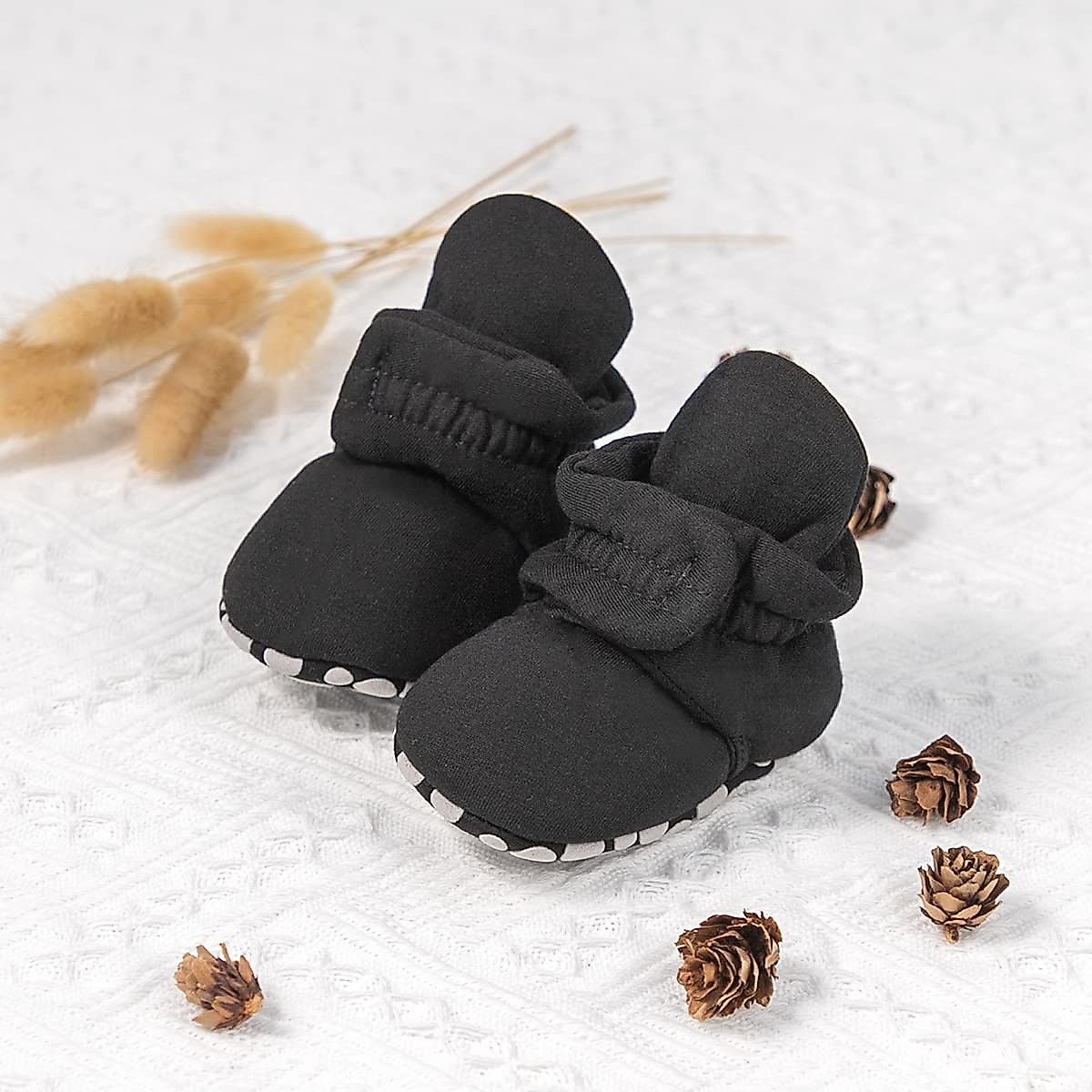 Sawimlgy Newborn Infant Baby Girl Boy Cotton Booties Stay On Sock Slippers Soft Bedroom Shoes Non-Skid Ankle Boots With Grippers Toddler Crib Warm Shoe First Walker