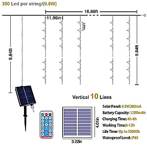 Tngan 300LED Solar Curtain Lights Outdoor Indoor, Solar Halloween Lights IP65 Waterproof for Patio Decor, Dangling Window Lights, 8 Modes Twinkle Lights for Christmas Home Garden Wall Party - Purple