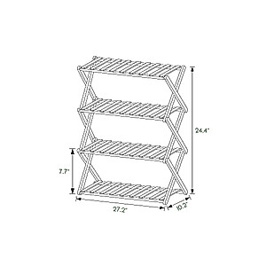Mandorra Bamboo Shoe Rack 4 Tier Space Saving Free Standing Shoe Shelf No Assembly Foldable Shoe Rack Storage Organizer for Closet Hallway Bathroom Living Room Bedroom, Balcony, Folding (Natural)