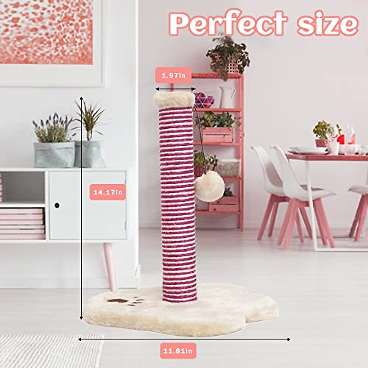 ABclown Cat Scratching Post Cat Tree Small Cat Tower with Natural Sisal Pole and Carpet Covered Heavy Base, Cat Claw Scratcher for Indoor Small Cats, Kitten Climbing Pole for Play Rest